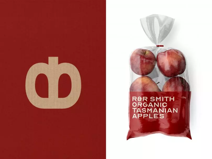 Logo R&R Smith Apples a bag pecynnu afal (2020) | Cyfeiriad a Dylunio: Megan Perkins