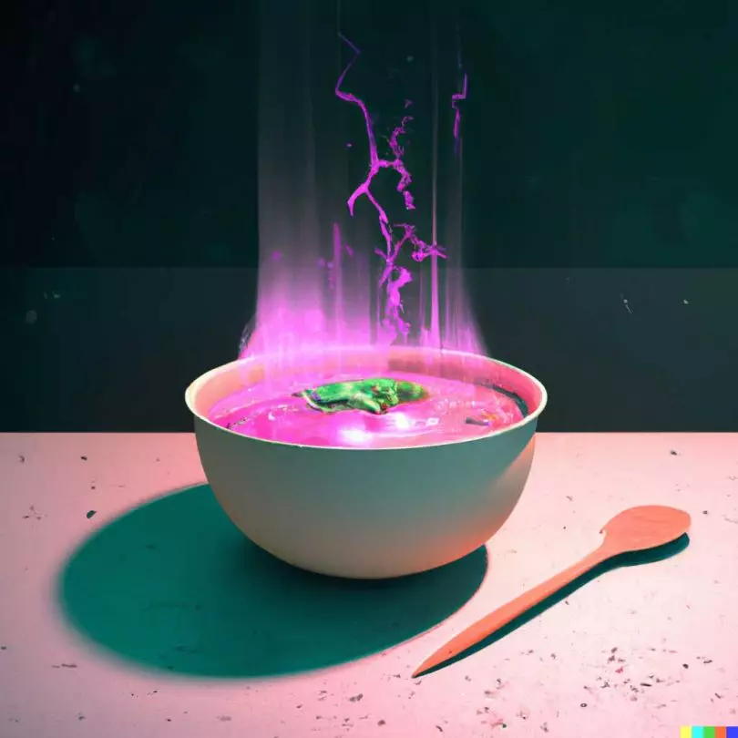 Un bol de soupe qui est un portail vers une autre dimension en tant qu'art numérique © DALL-E 2
