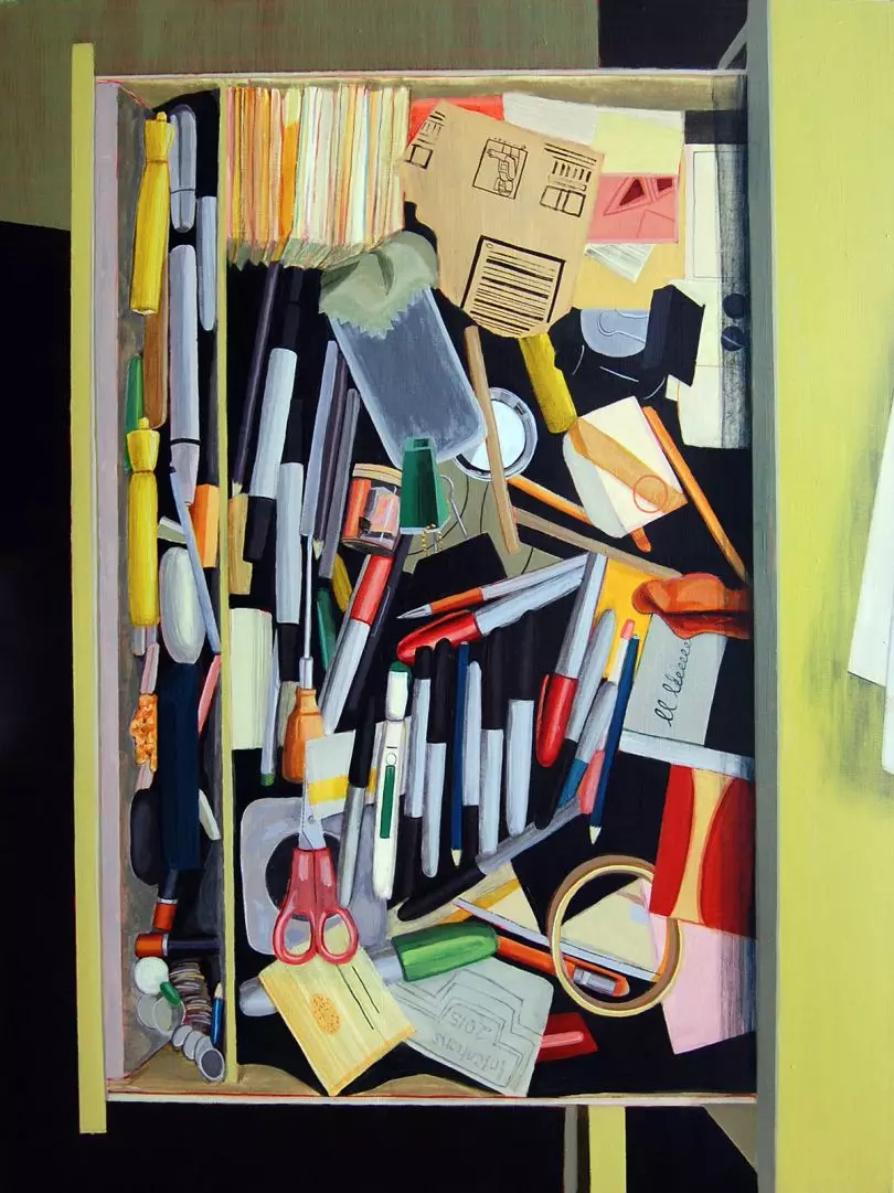 Bookish Art: Acrylic paintings ng jumbled books at drawer ni Jordan Buschur 7568_10