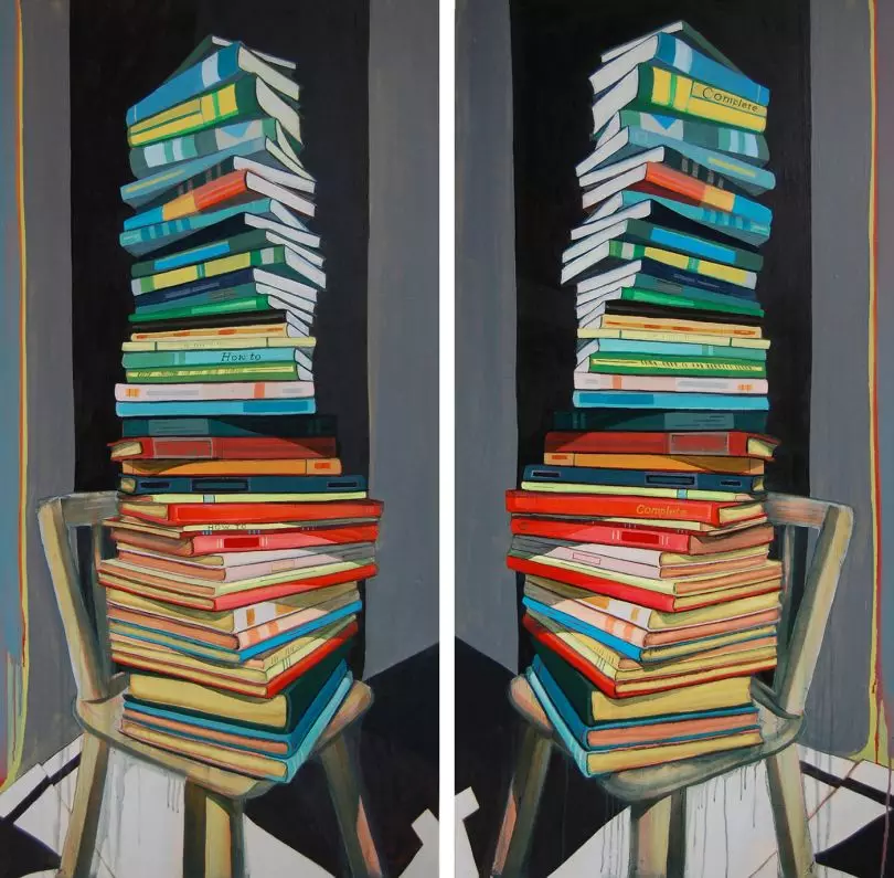 Bookish Art: Acrylic paintings ng jumbled books at drawer ni Jordan Buschur 7568_6