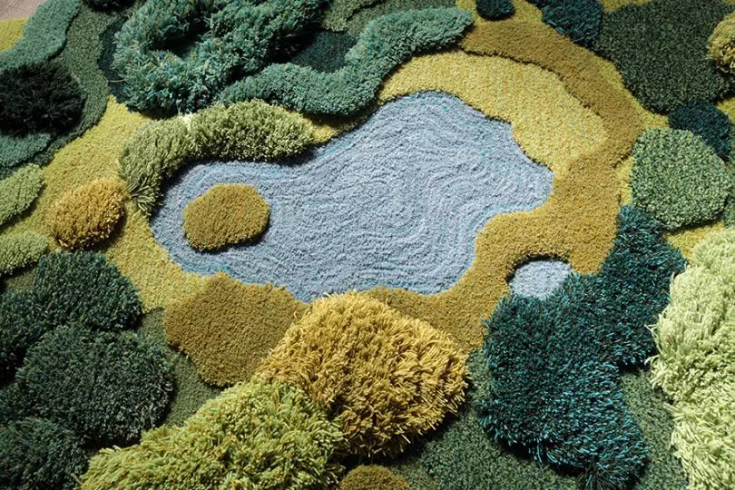 Karya Seni Karpet: Artis nggunakake wol kanggo nenun pemandangan karpet saka lanskap ijo lan alam 8166_4