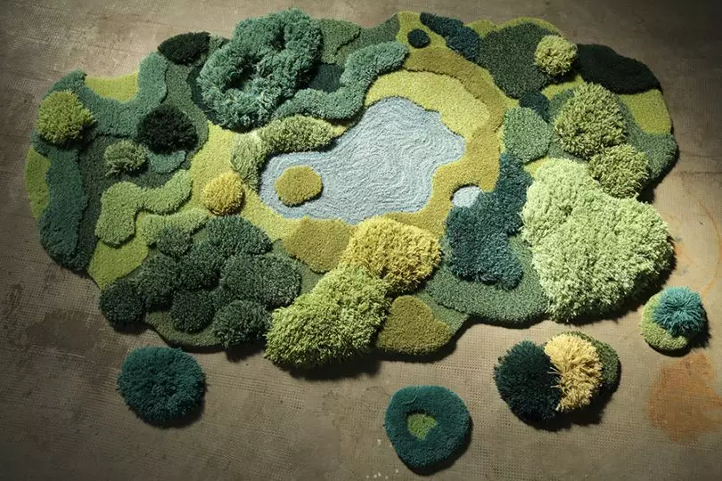 Karya Seni Karpet: Artis nggunakake wol kanggo nenun pemandangan karpet saka lanskap ijo lan alam 8166_7