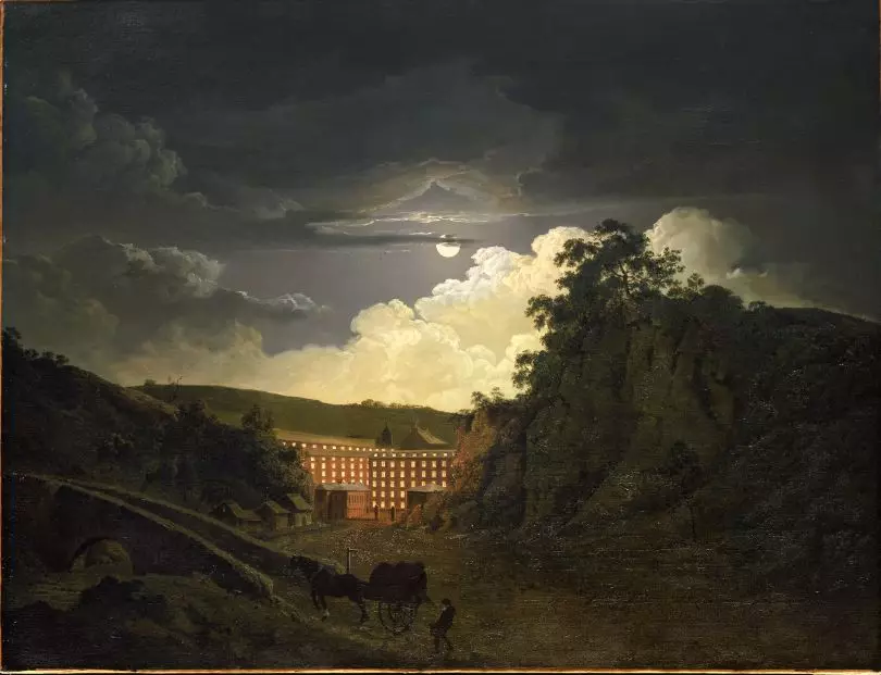 Joseph Wright, Derby, Arkwright's Cotton Mills éjjel, az 1790-es éveket festette