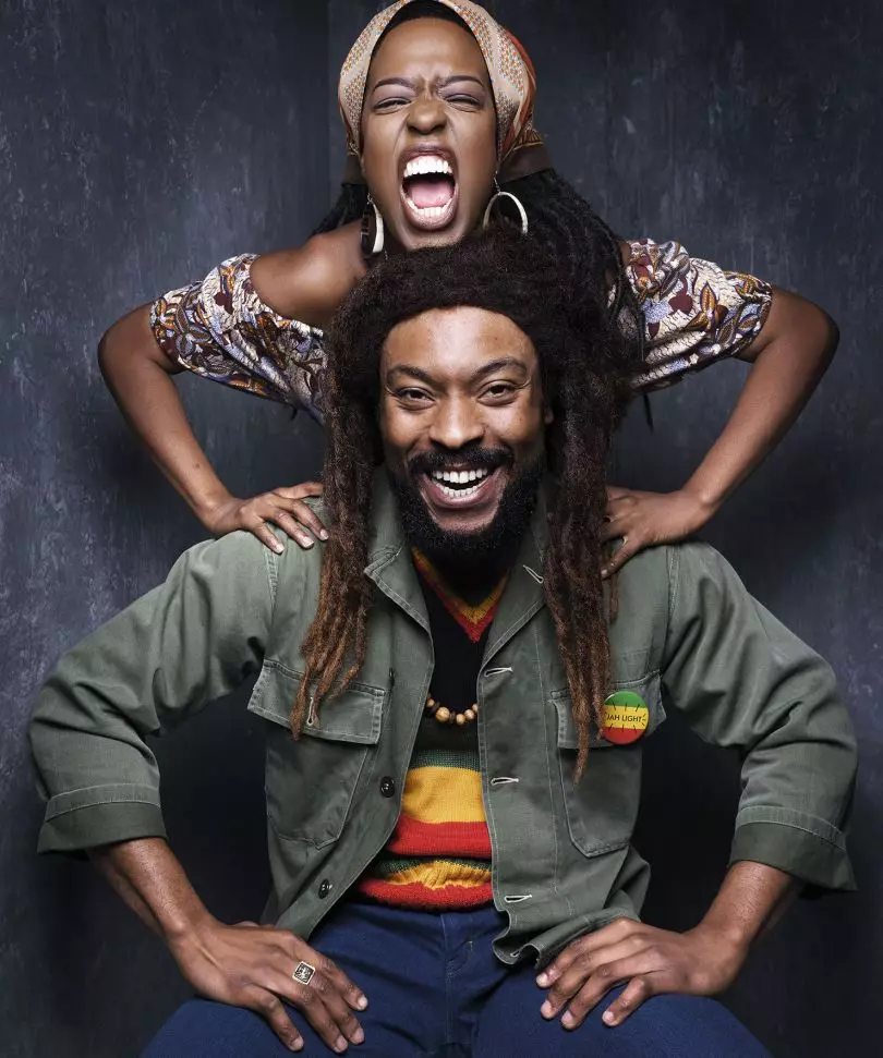 Gabrielle Brooks, Rita Marley sareng Arinzé Kene, Bob Marley di Get Up, Stand Up! Musikal Bob Marley di Teater Lyric © Rankin