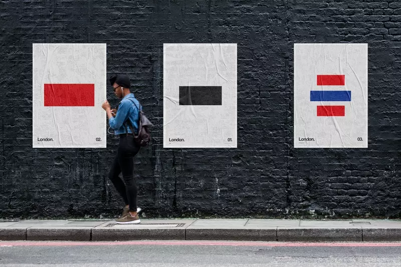 Minimalna grafika przedstawiająca największe ikony Londynu za pomocą tylko prostokątów