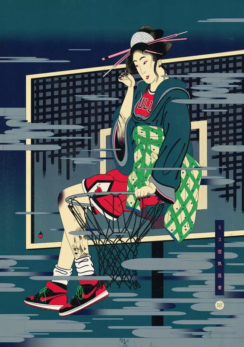 Seria de ilustrații ciudate combină dragostea artistului pentru baschet, arta Ukiyo-e și cultura japoneză 8667_1
