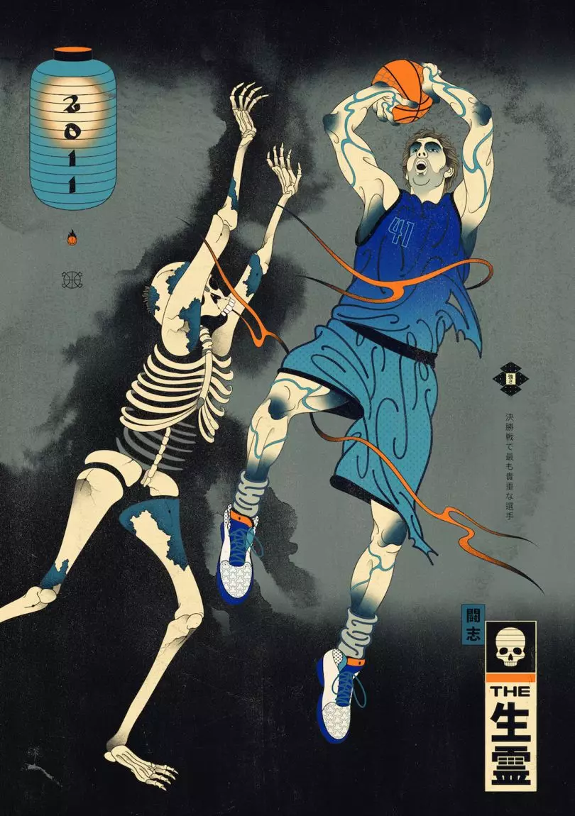 Seria de ilustrații ciudate combină dragostea artistului pentru baschet, arta Ukiyo-e și cultura japoneză 8667_2