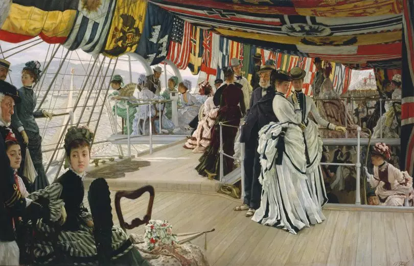 James Tissot (1836-1902) The Ball on Shipboard c.1874 Uelegfaarf op Leinwand 1012 x 1476 x 115 mm Tate. Presentéiert vun de Trustees vun der Chantrey Bequest 1937