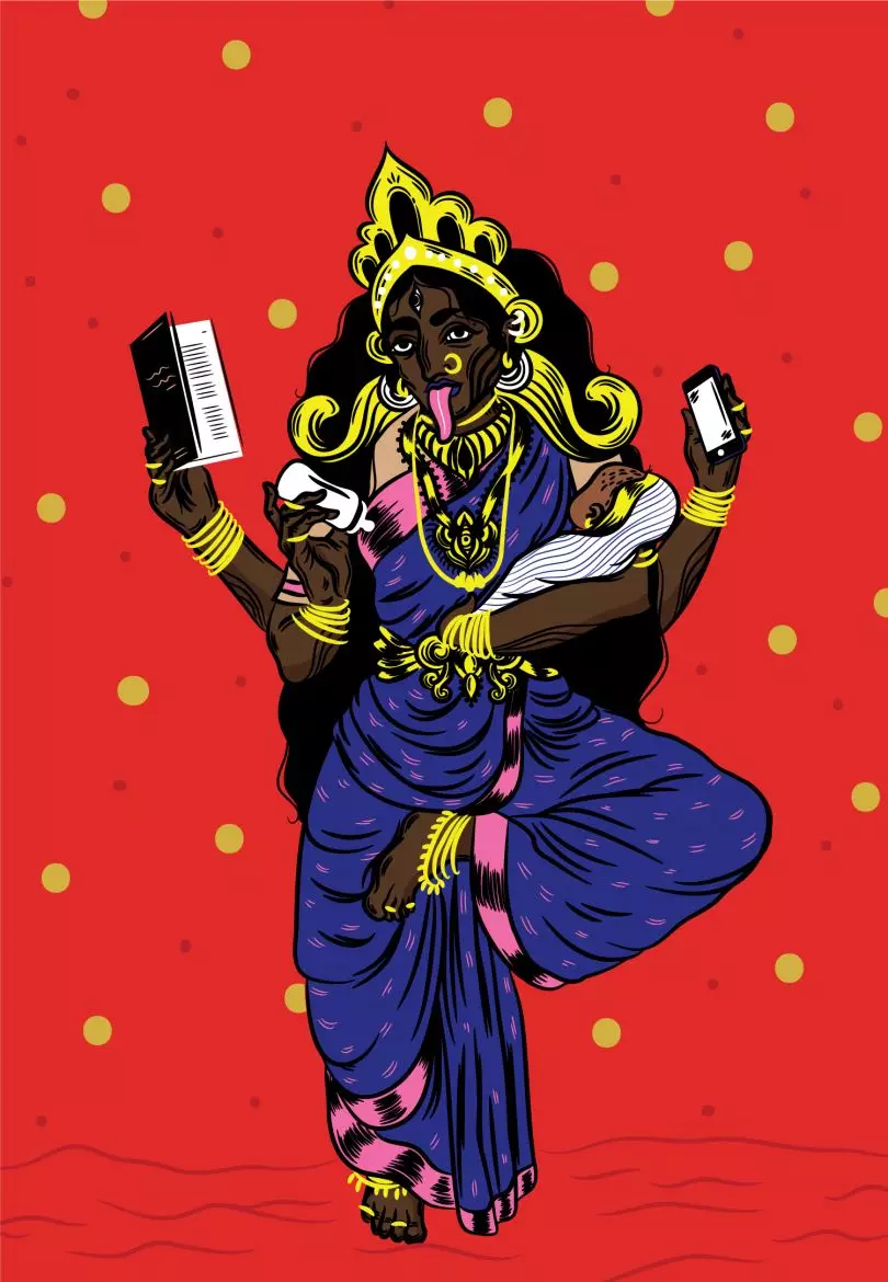 The New Yorker tərəfindən Analar Günü nəşri üçün sifariş edilmiş bu afişa Cənubi Hindistanda deyildiyi kimi Kali/Kaliammandan ilhamlanıb © Osheen Siva