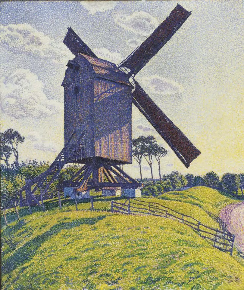 Melin Kalf Théo Van Rysselberghe yn Knokke neu Felin Wynt yn Fflandrys (Le Moulin du Kalf à Knokke neu Moulin en Flandre]), 1894