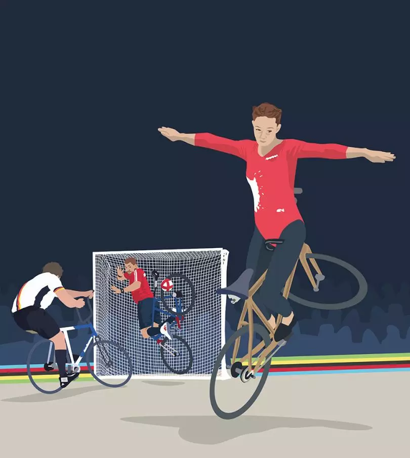 Ilustrace umělkyně a cyklistky Jen Lewis pro UCI, které oslavují Světový den kol 9091_13
