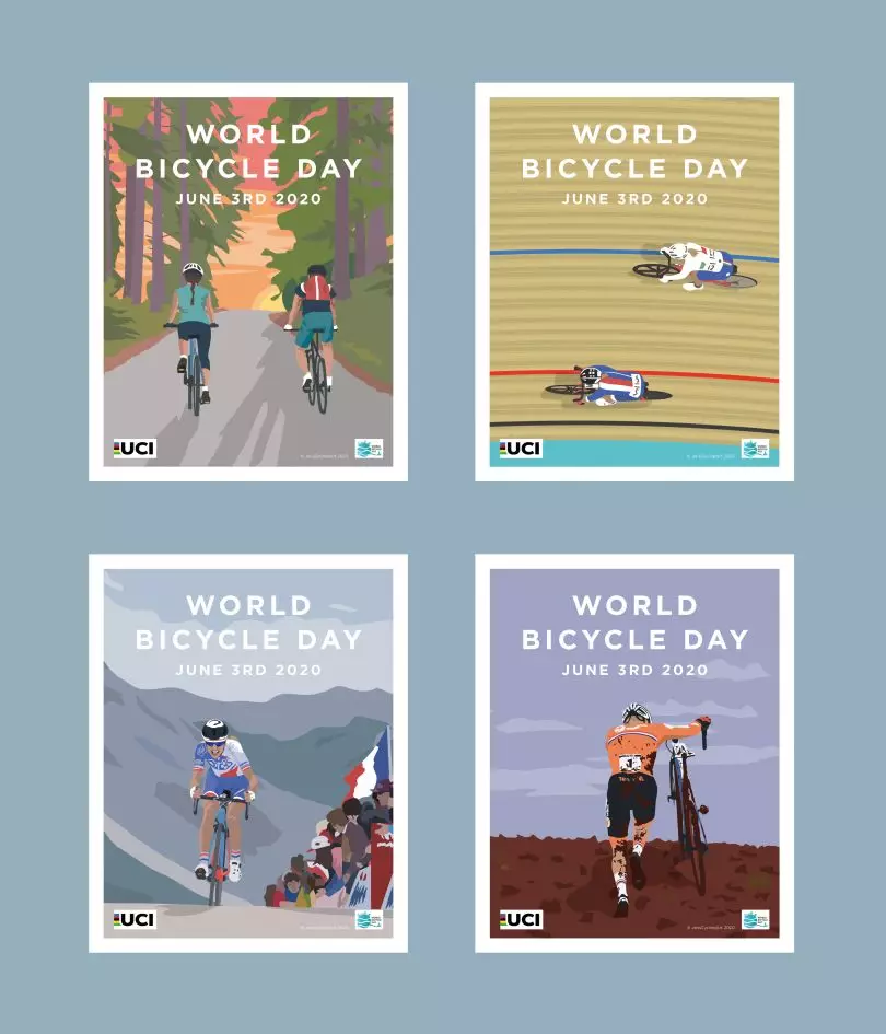 Ilustrace umělkyně a cyklistky Jen Lewis pro UCI, které oslavují Světový den kol 9091_8
