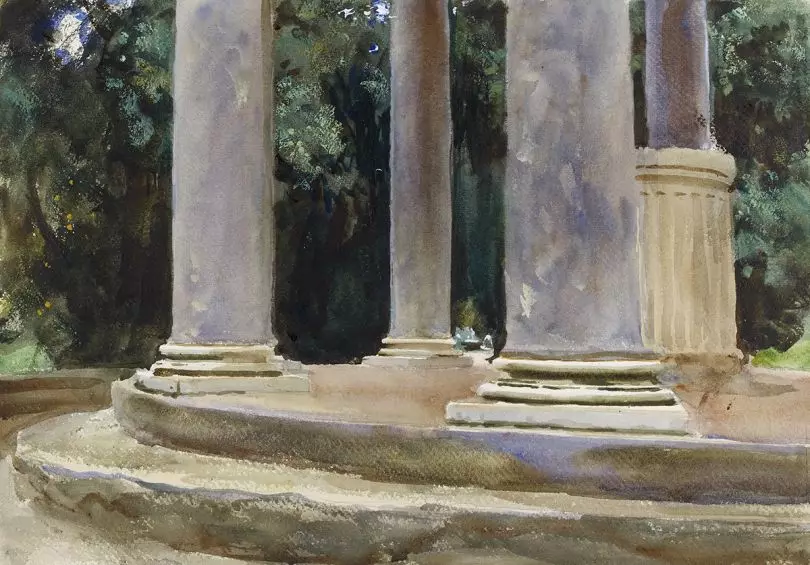 John Singer Sargent, Villa Borghese, Temple of Diana, c. 1906-07, akwarel op papier, oer foarriedich potlead, 35,2 x 50,3 sm, The Ashmolean Museum, Oxford. Presintearre troch frou Ormond, de suster fan 'e keunstner, 1937. Ofbylding © Ashmolean Museum, Universiteit fan Oxford