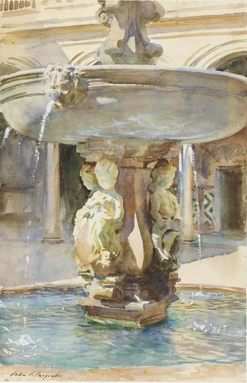 John Singer Sargent, espanjalainen suihkulähde, 1912, akvarelli paperille, alustavan kynän päällä, 53,3 x 34,6 cm, © Fitzwilliam Museum, Cambridge