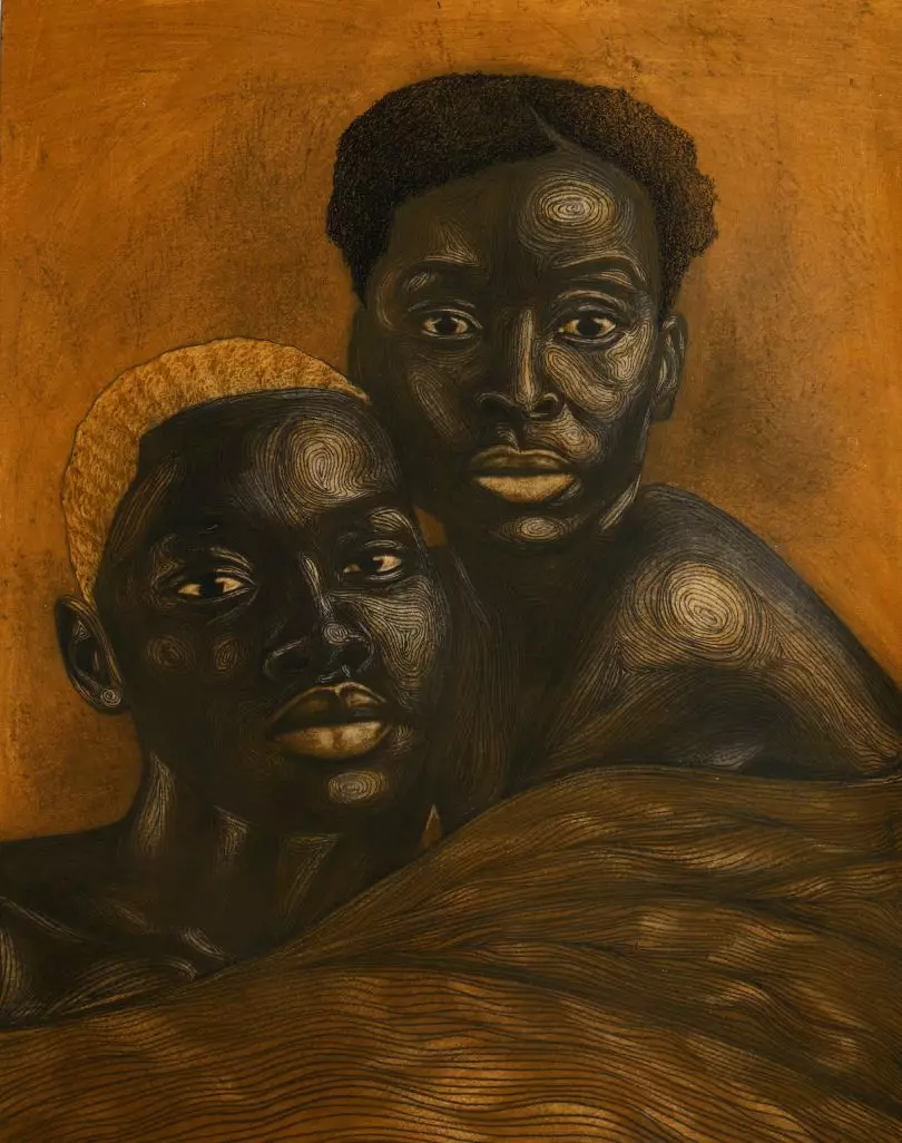 Ajire (2020), acrylic, mmanụ na unyi na akwụkwọ, 100cm x 80cm. Site n'ikike onye nka Collins Obijiaku na ADA \ contemporary art gallery