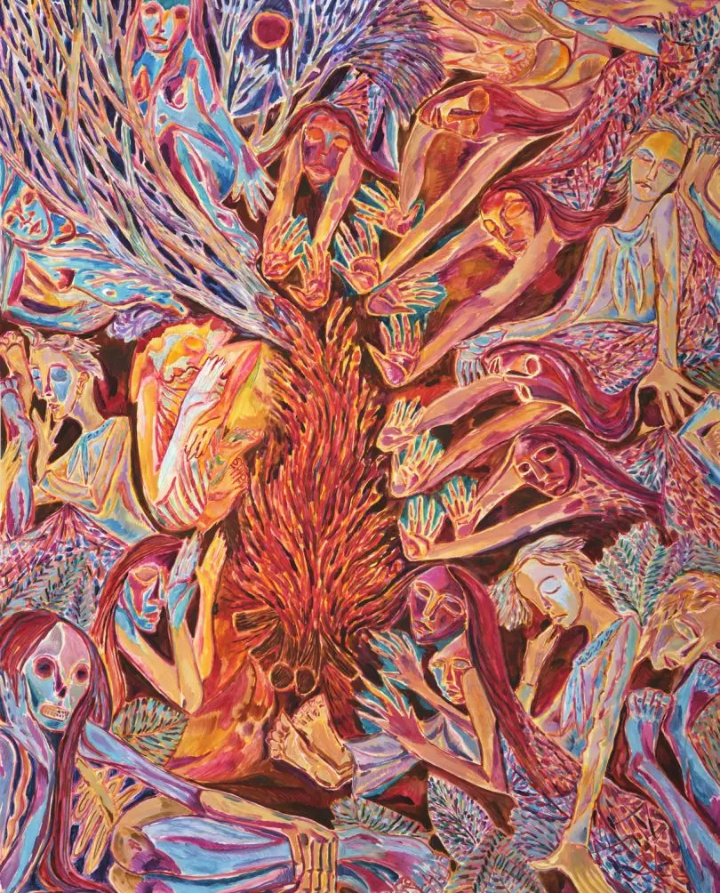 Arusha Gallery, John Abell, A Conspiracy Round Campfire(멘도시노의 마녀), 종이에 수채화 153x121cm. 사진출처 [John Sinclair](http://www.thebigsink.com)