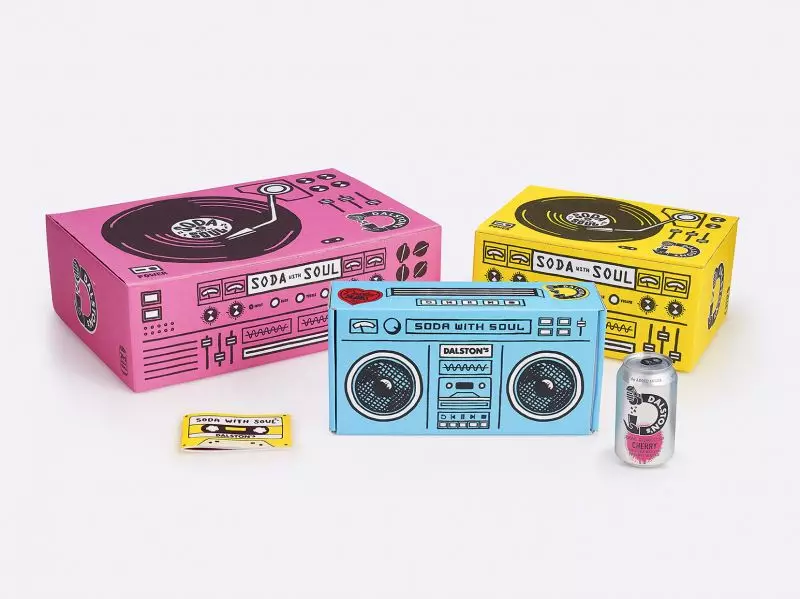 B&B studiodesign 'boom box' stil leveringsbokser for Dalston's Soda