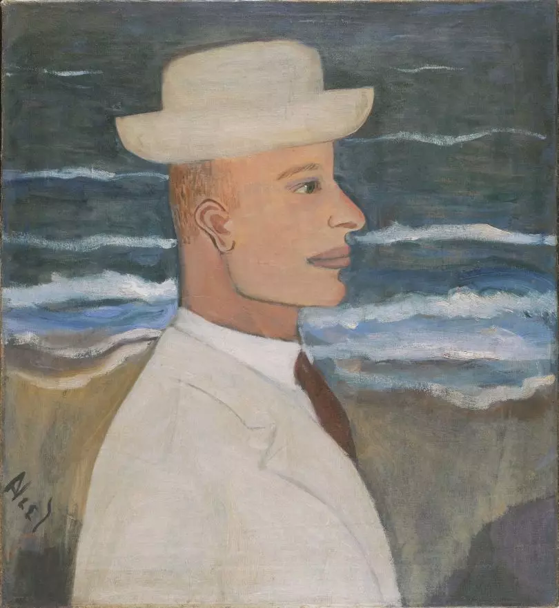 Portrait of John with Hat, 1935, by Alice Neel, American, 1900 - 1984. Oil on canvas, 23 1/2 x 21 1/2 inches. សារមន្ទីរសិល្បៈ Philadelphia៖ អំណោយនៃទ្រព្យសម្បត្តិរបស់ Arthur M. Bullowa, 1993-119-2