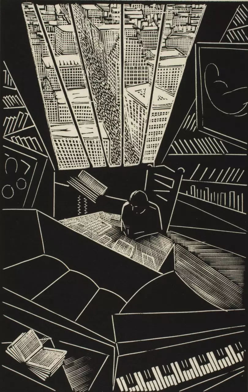 De una gran ciudad, 1923, por Wharton H. Esherick, estadounidense, 1887 - 1970. Grabado en madera, imagen: 9 15/16 x 6 5/16 pulgadas, hoja: 11 7/16 x 7 1/2 pulgadas. Museo de Arte de Filadelfia: Adquirido con el Fondo Lola Downin Peck de la Colección Carl y Laura Zigrosser, 1979-12-11