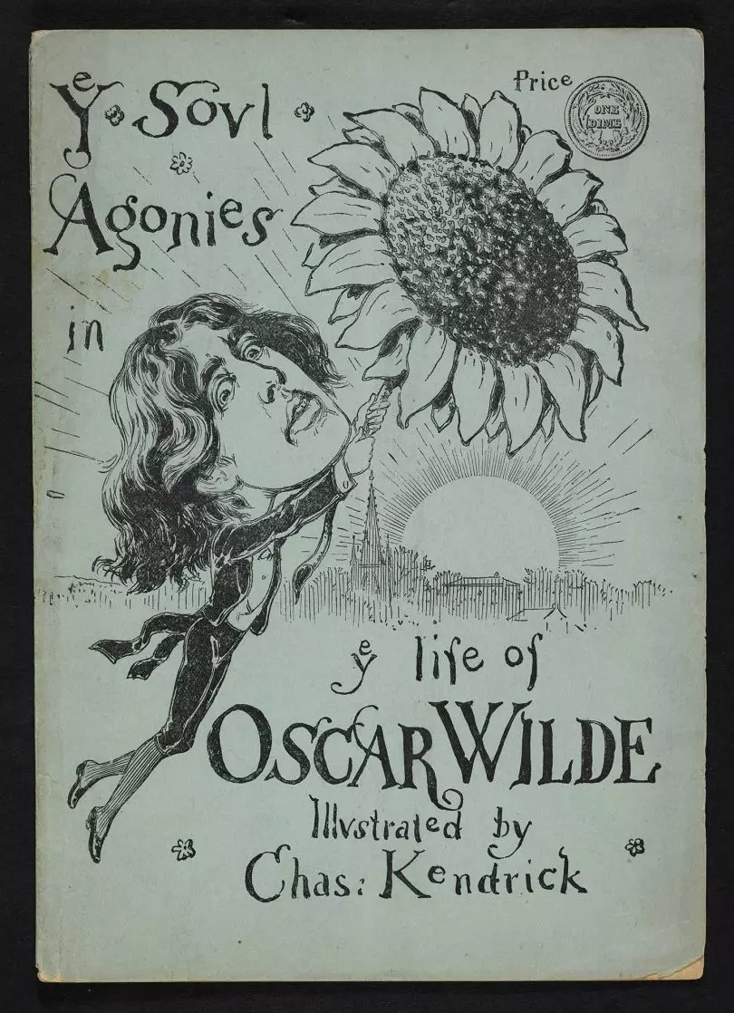 A caricature of Oscar Wilde holding onto a sunflower illustrated by Chas. Kendrick, dated 1882 (c) British Library Board