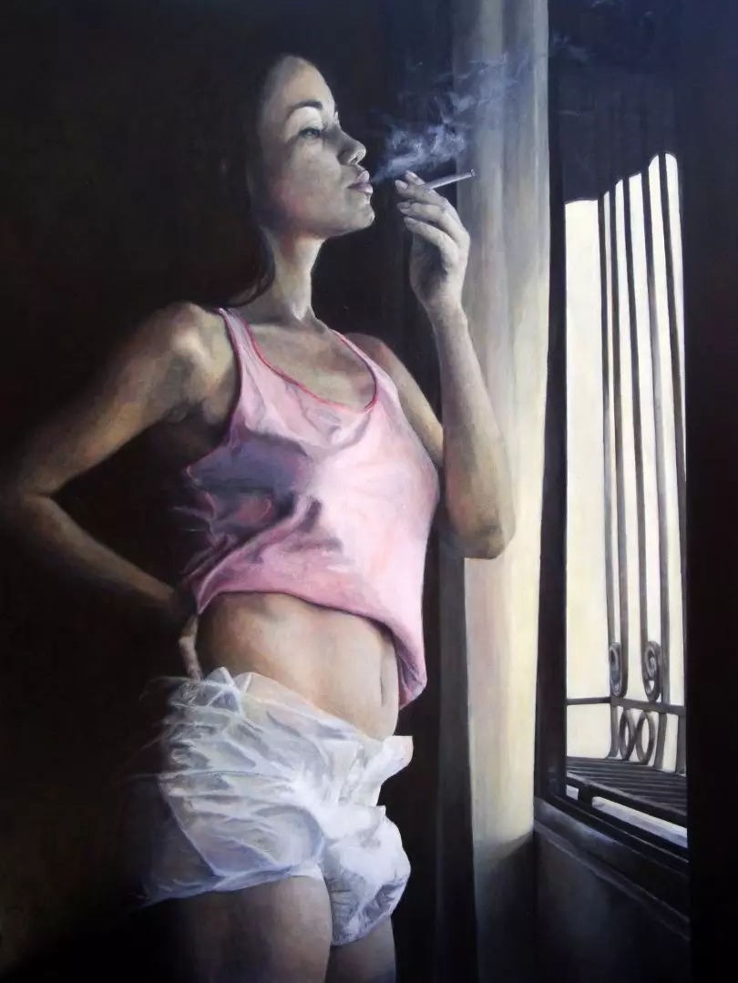 Paula Saneaux - Cigareta - Akryl na plátně - 48x36 palců - 2009