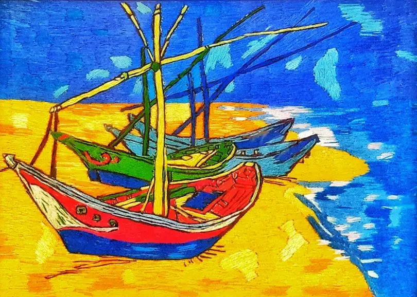 ទូកនេសាទនៅលើឆ្នេរខ្សាច់នៅ Les Saintes-Maries-de-la-Mer - Vincent van Gogh